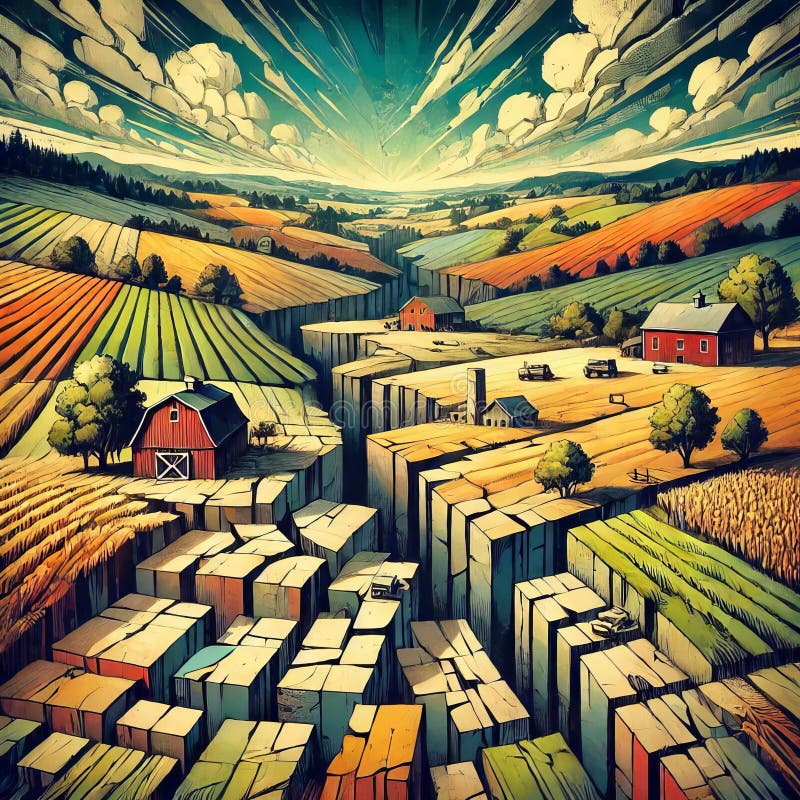 Broken Landscape a Rural Scene Divided into Bold Angular Section Stock ...