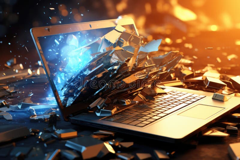 A Broken Laptop Computer Placed on Top of a Table. Suitable for ...