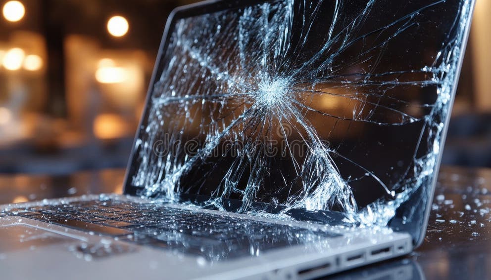 Broken Laptop Computer Showing Cracked Screen with Visible Damage Stock ...