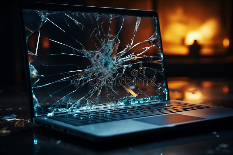 Broken Laptop Computer on Table Stock Photo - Image of reflection ...