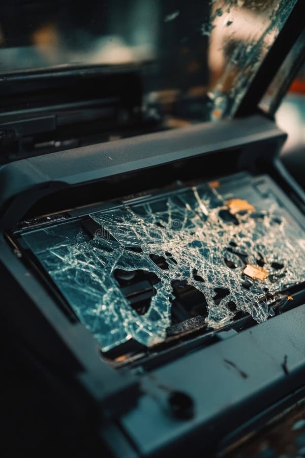 A Broken Laptop Computer on a Table, with No Screen and Wires Exposed ...