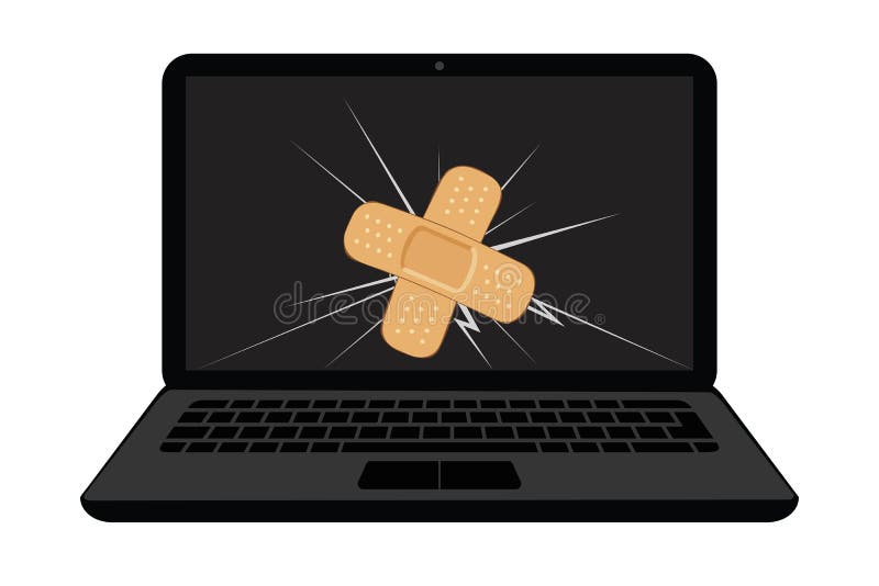 Broken Laptop Display with Crack and Sticking Plaster Stock Vector ...