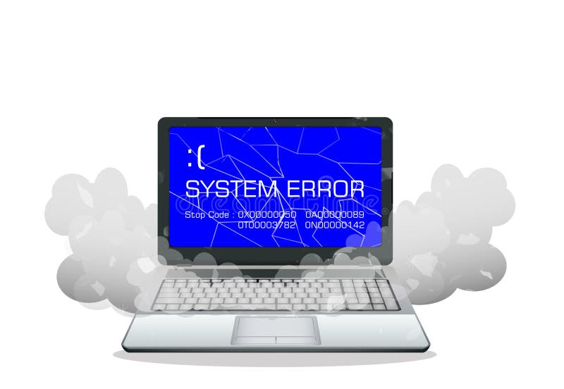 Broken laptop error screen stock vector. Illustration of system - 73949784