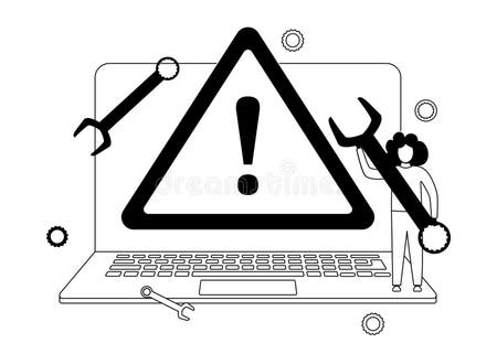 Broken Laptop with Error. Error Warning Sign on the Screen Stock Vector ...