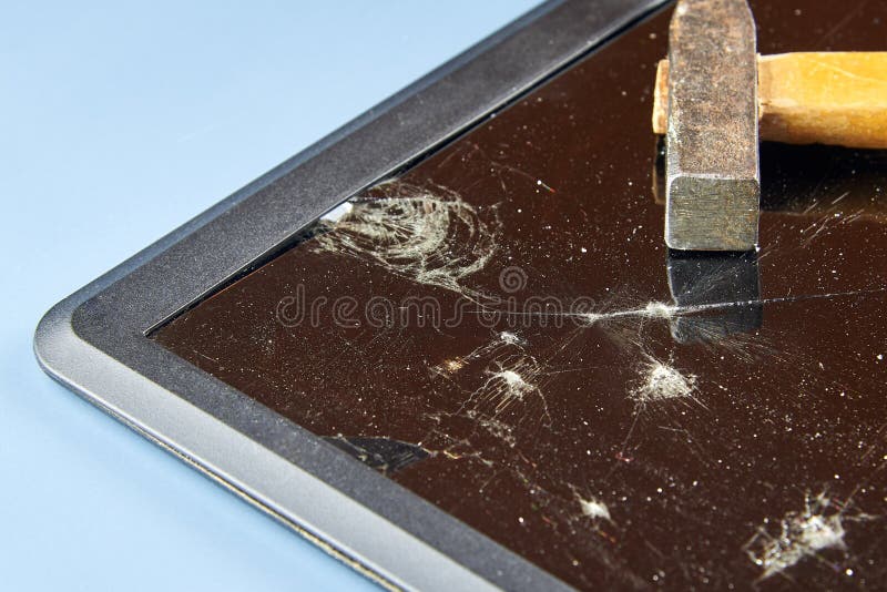 Broken Laptop Screen with a Hammer on it Stock Image - Image of laptop ...