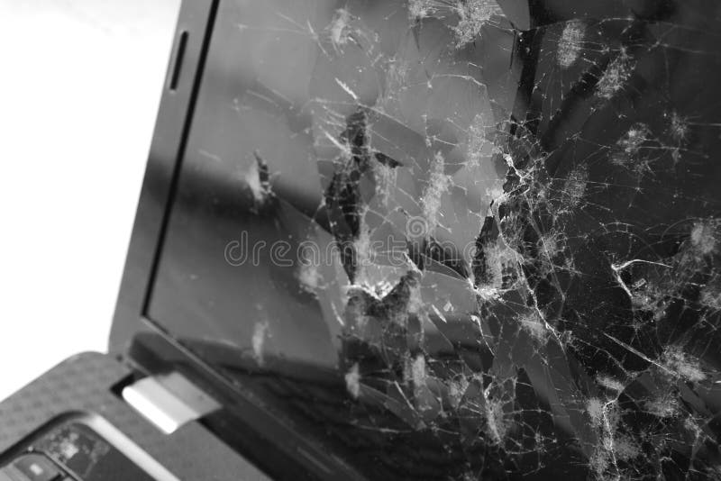 Broken Laptop Screen on Table Close Up Stock Image - Image of mobile ...