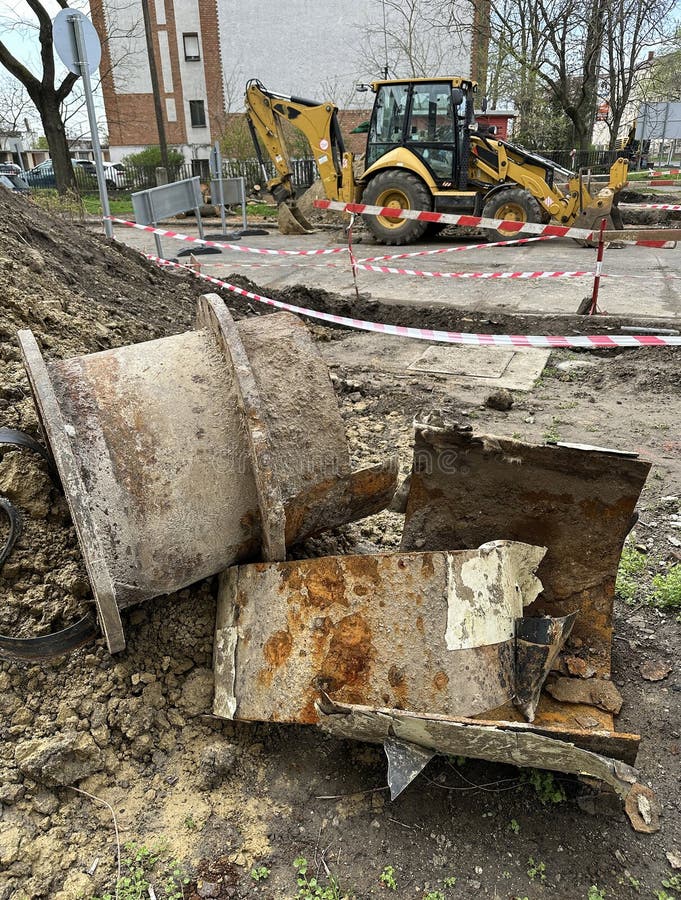 Broken Large Metal Pipe at the Construction Site Stock Image - Image of ...
