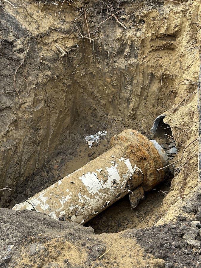 Broken Large Metal Pipe at the Construction Site Stock Photo - Image of ...