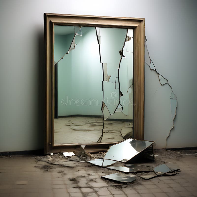 Broken Large Mirror Frame with Old Room with a Wall Stock Photo - Image ...