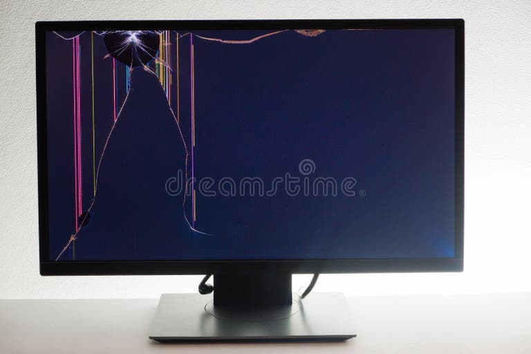 Broken LCD Monitor. Cracked LCD Screen. Broken Screen of a Liquid ...