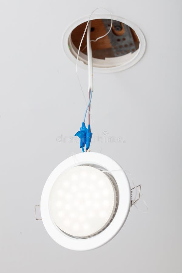 Broken LED Lamp on a Suspended Ceiling Stock Image - Image of electric ...