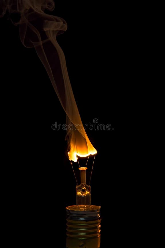 Broken Light Bulb Burn Out with Flame Stock Image - Image of burnt ...