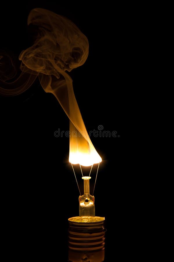 Broken Light Bulb Burn Out with Flame Stock Image - Image of ...