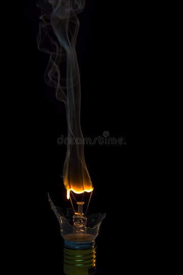 Broken Light Bulb Burn Out with Flame Stock Image - Image of crushed ...