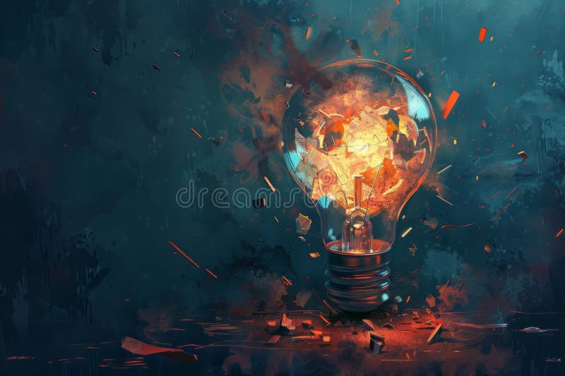 Broken Light Bulb Exploding with Sparks Flying Out Stock Image - Image ...