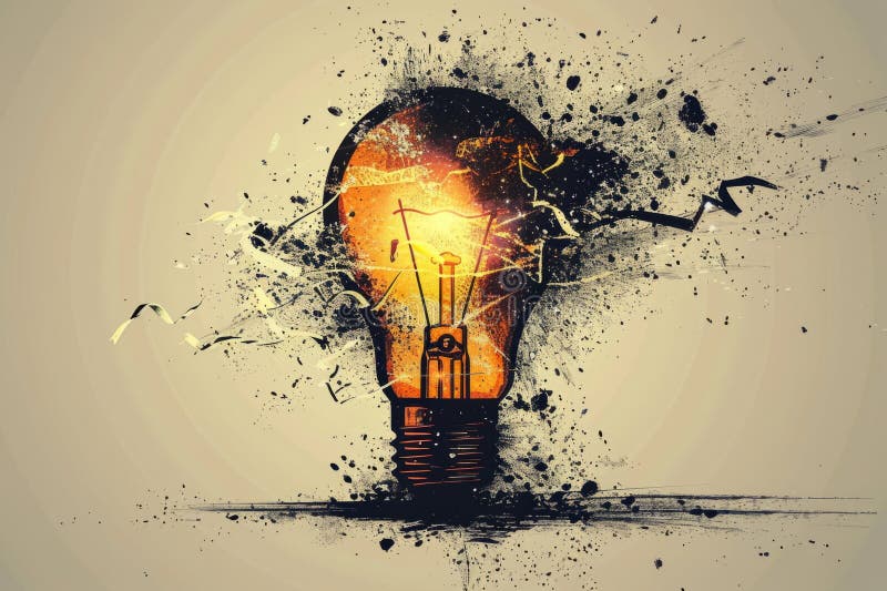 Broken Light Bulb Exploding with Sparks Flying Out Stock Image - Image ...