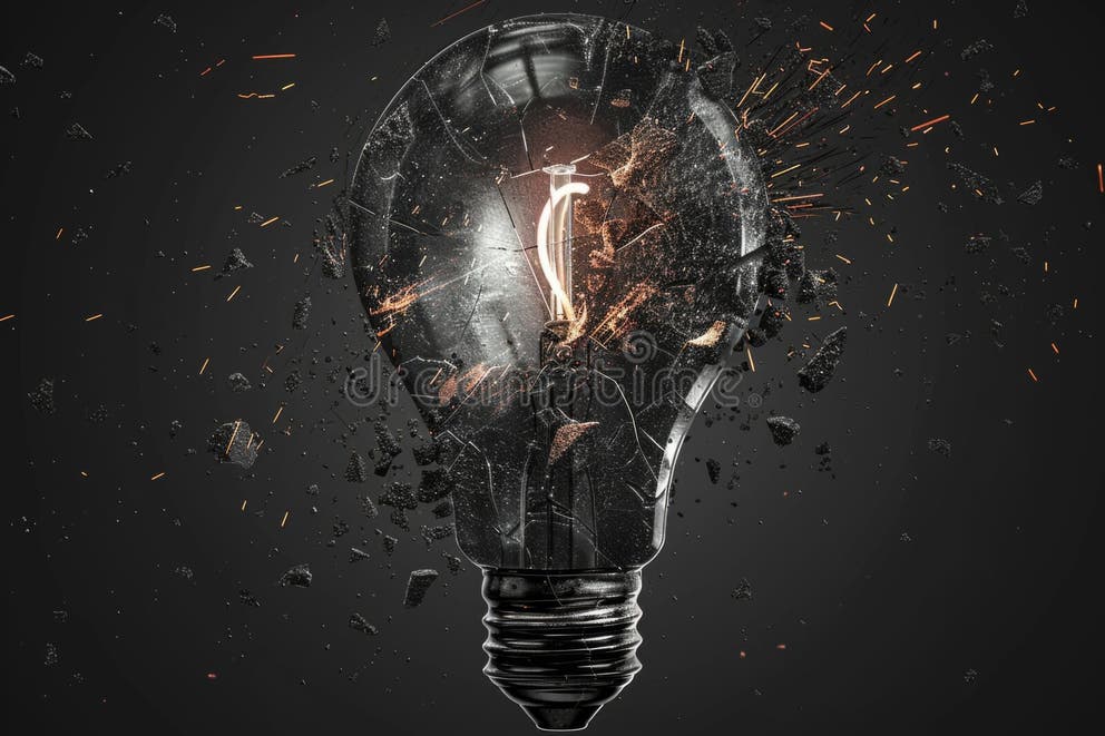 Broken Light Bulb Exploding with Sparks Flying Out Stock Image - Image ...