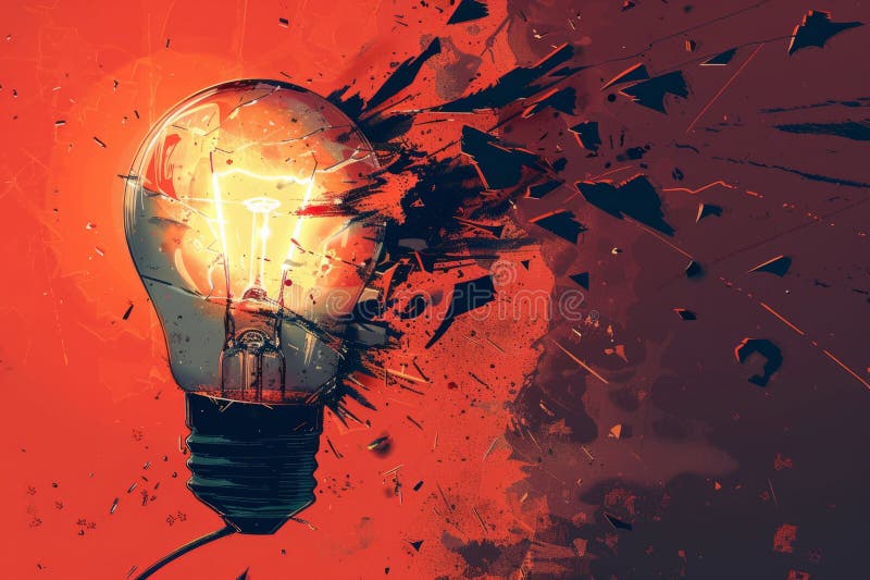 Broken Light Bulb Exploding with Sparks Flying Out Stock Photo - Image ...