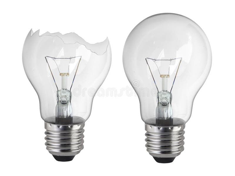 Broken Light Bulb Isolated on White Background Stock Photo - Image of ...
