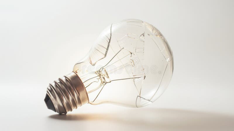 Broken Light Bulb Lying on White Surface. Symbolizes Ideas, Failure ...