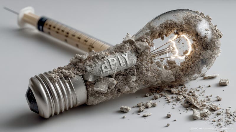 Broken Light Bulb and Syringe Symbolizing Drug Awareness and Day ...