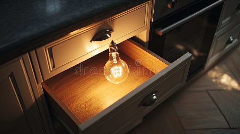 Broken Lightbulb Inside Kitchen Drawer. Stock Image - Image of lamp ...