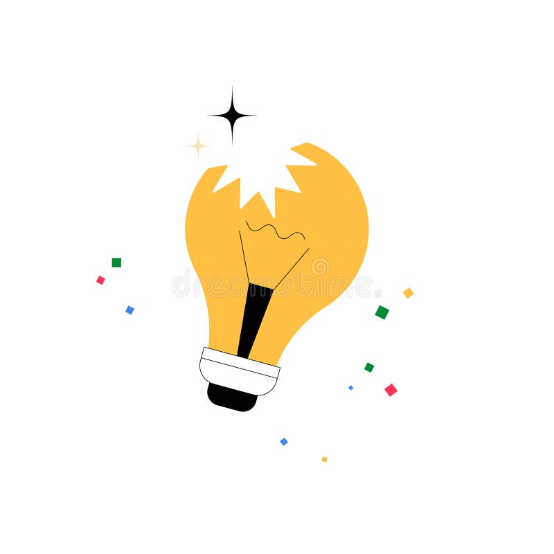 Broken Lightbulb with Sparks in Flat Vector Illustration, Symbolizing ...
