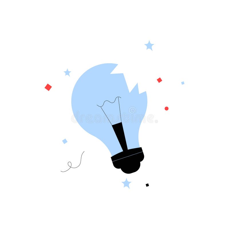 Broken Lightbulb with Sparks in Flat Vector Illustration Symbolizing ...