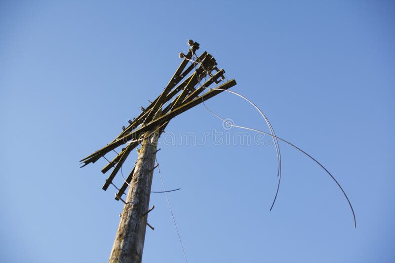 Broken Lines on Telephone Pole Stock Image - Image of communication ...