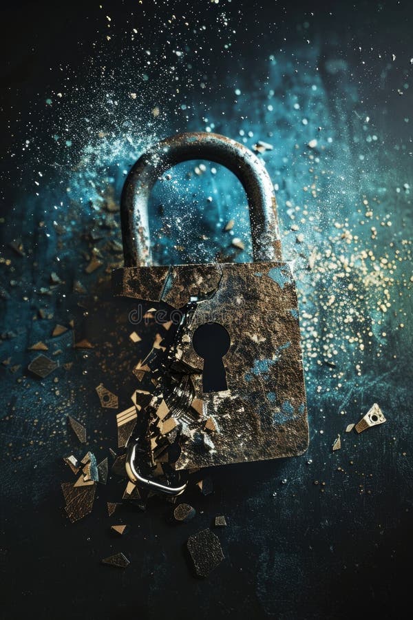 Broken Lock and Gold Shards Stock Image - Image of safe, security ...