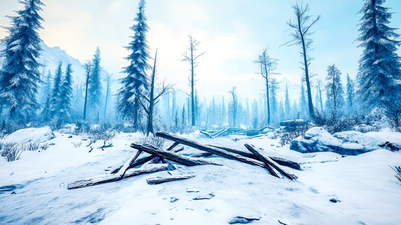 Broken Logs Lying Snow Frozen Forest Landscape Stock Photos - Free ...