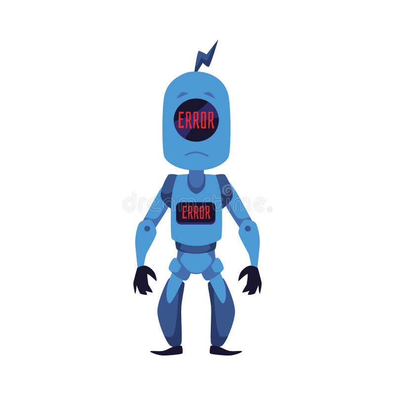 Broken Mascot Robot with Error Message on Head and Chest - Flat Vector ...