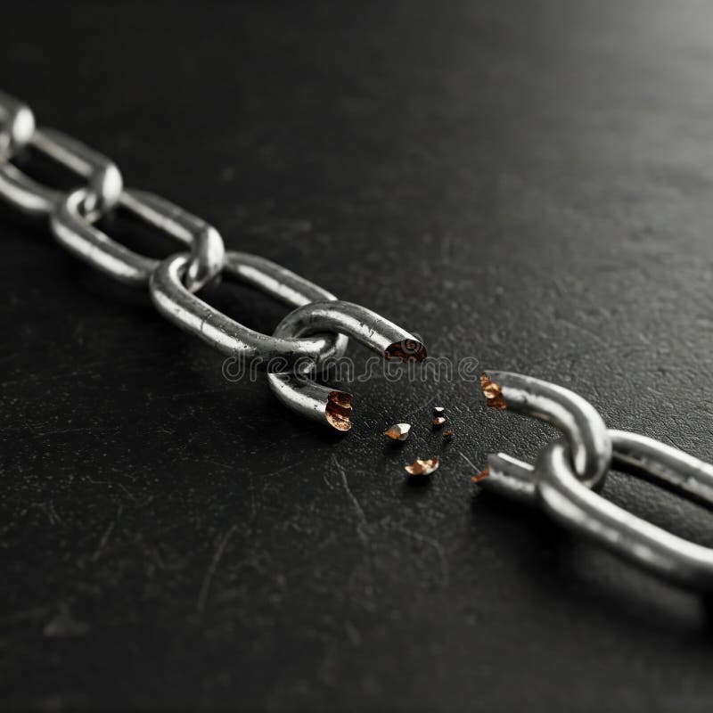 A Broken Metal Chain on a Black Surface with Shrapnel. Stock Photo ...