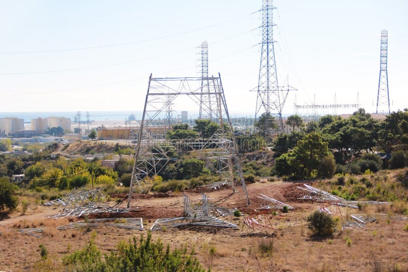 Broken Metal Transmission Line Support Stock Image - Image of failure ...