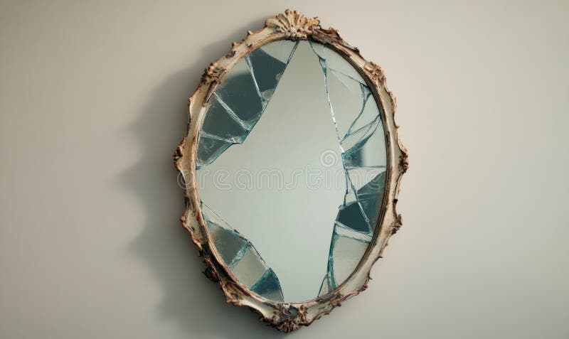 A Broken Mirror with a Blue Piece of Glass in the Middle Stock ...