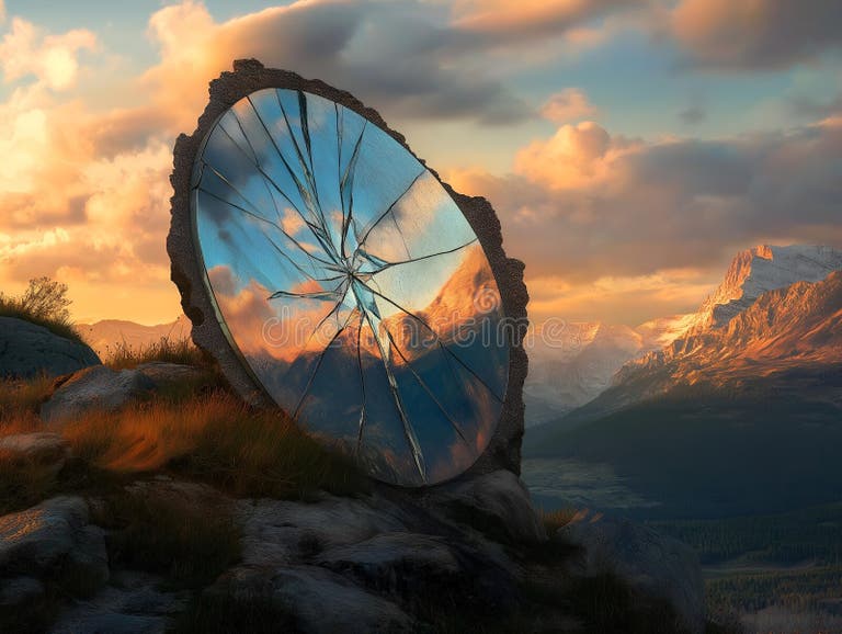 Broken Mirror, Circular Shape, Mountain Landscape, Reflective Surface ...