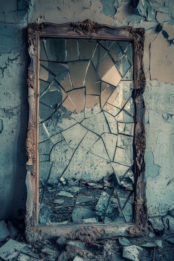 A Broken Mirror with a Cracked Frame Stock Illustration - Illustration ...