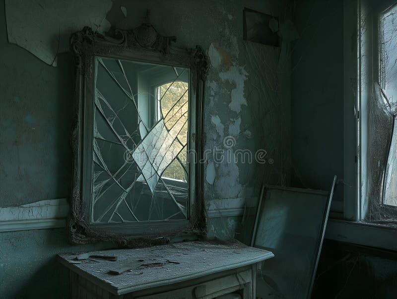 Broken Mirror, Decaying Room, Shattered Glass, Reflective Surface, Dim ...