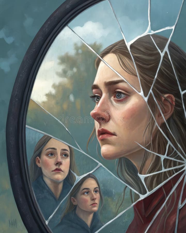 A Broken Mirror with Fragments Showing Different Expressions ...