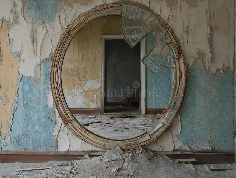 Broken Mirror Frame, Circular Shape, Abandoned Building, Reflective ...