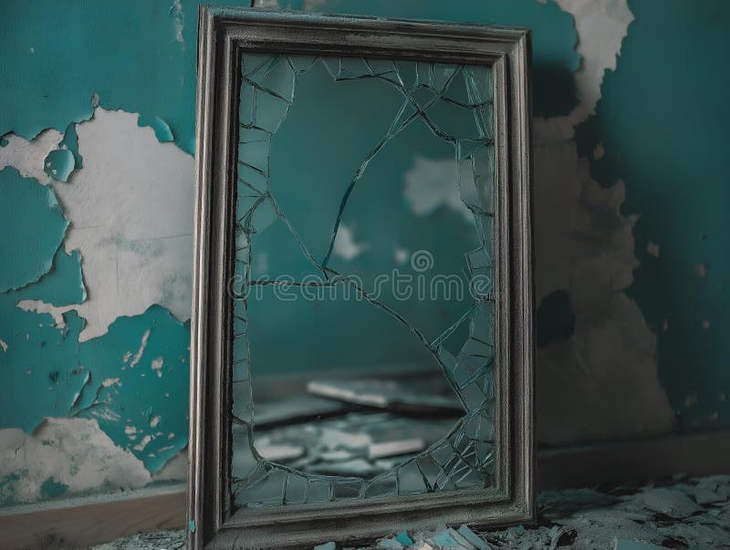 Broken Mirror Frame, Teal Wall, Decaying Building, Reflective Surface ...