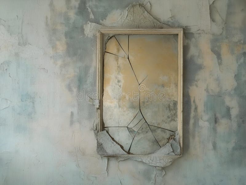 Broken Mirror Frame, Teal Wall, Decaying Room, Shattered Glass, Aged ...