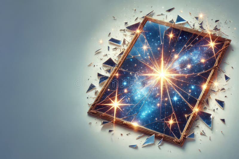 A Broken Mirror with a Galactic Reflection. Space for Text. Stock Image ...