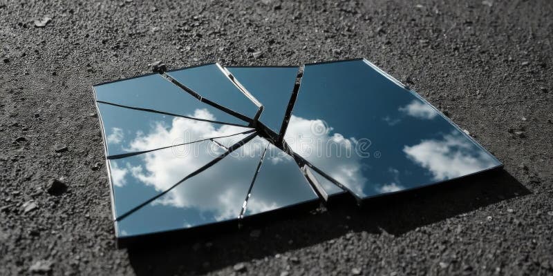Broken Mirror Reflecting Clouds on Asphalt Road during Daylight Stock ...