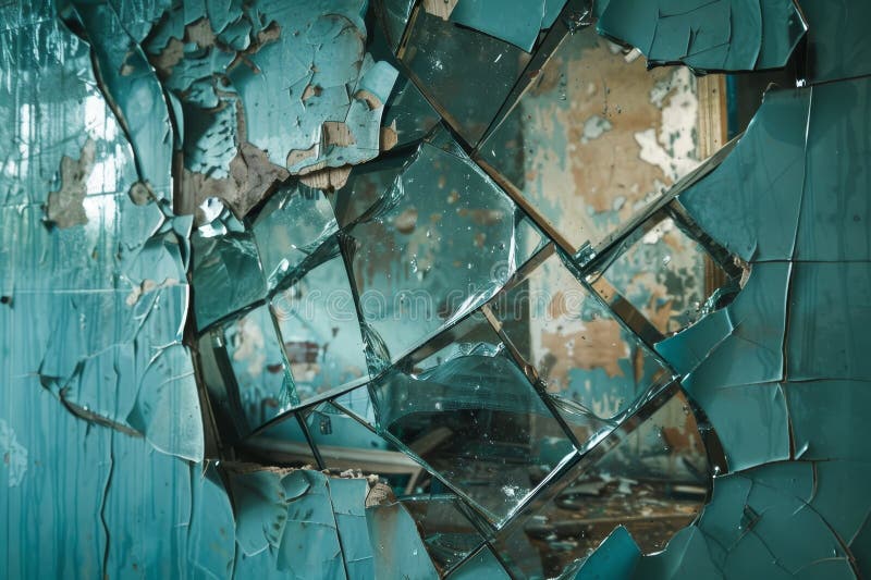 Broken Mirror with Shards, Resting on Side of Wall, a Broken Mirror ...