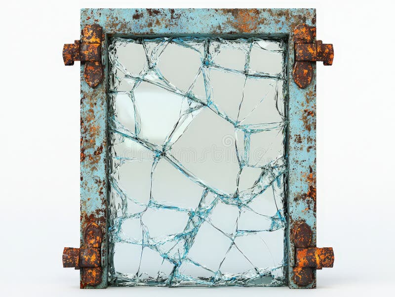 Broken Mirror with Shattered Glass Frame on a Wooden Surface Reflecting ...
