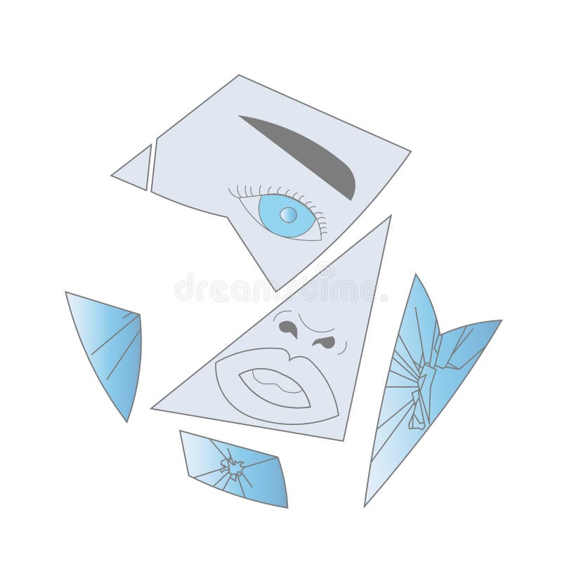 Broken Mirror with a Woman Face Reflection Stock Illustration ...