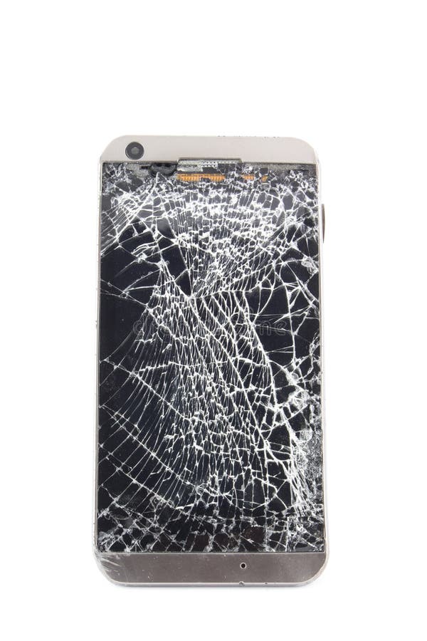Broken Mobile Smart Phone. Isolated on White. Stock Image - Image of ...