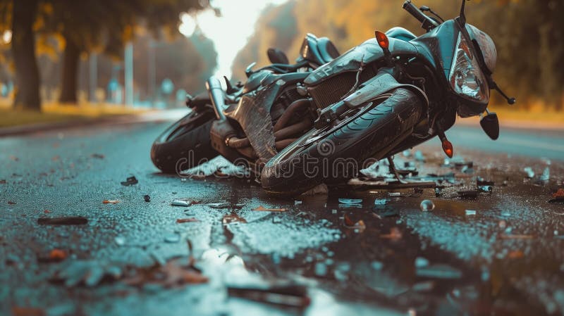 Broken Motorcycle on the Asphalt Road in the Rain. the Concept of ...