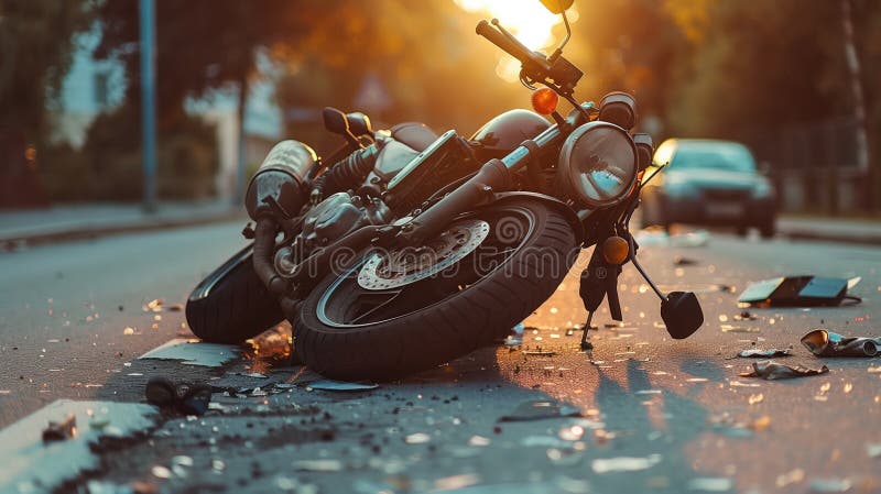 Broken Motorcycle on the Asphalt Road in the Rain. the Concept of ...